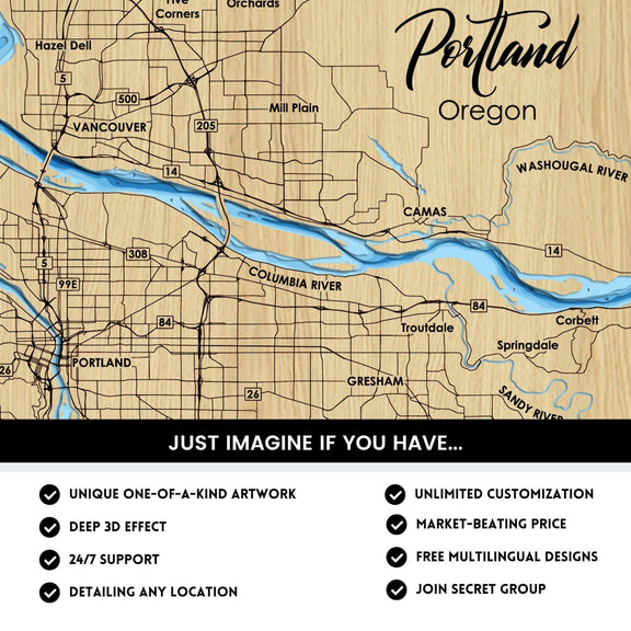Portland, Oregon Laser Map Files - 6 Layers - Svg/Ai/Dxf/Pdf – Moc Tho