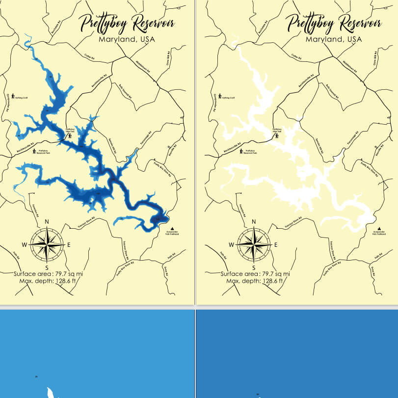 Prettyboy Reservoir, Maryland Laser Map Files - 6 Layers - Svg/Ai/Dxf ...