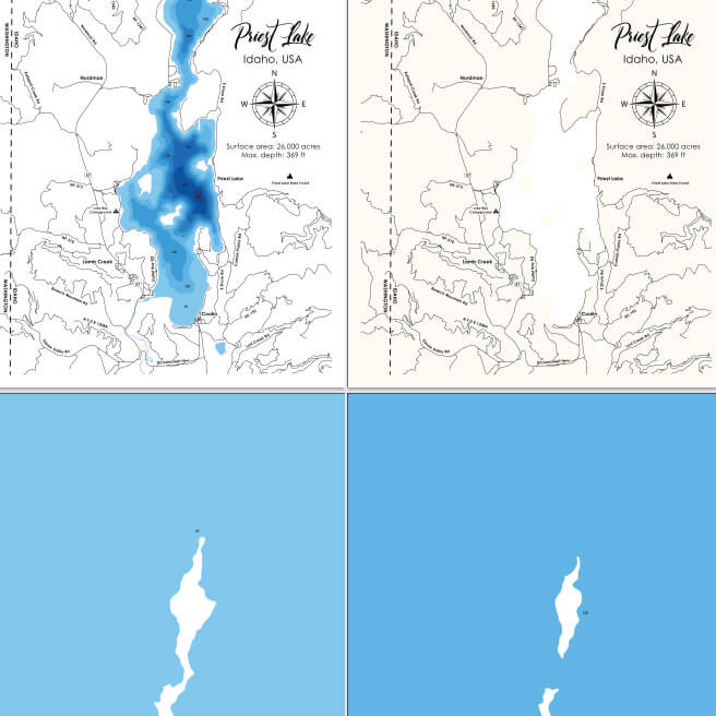 Priest Lake, Idaho Laser Map Files - 8 Layers - Svg/Ai/Dxf/Pdf – Moc ...