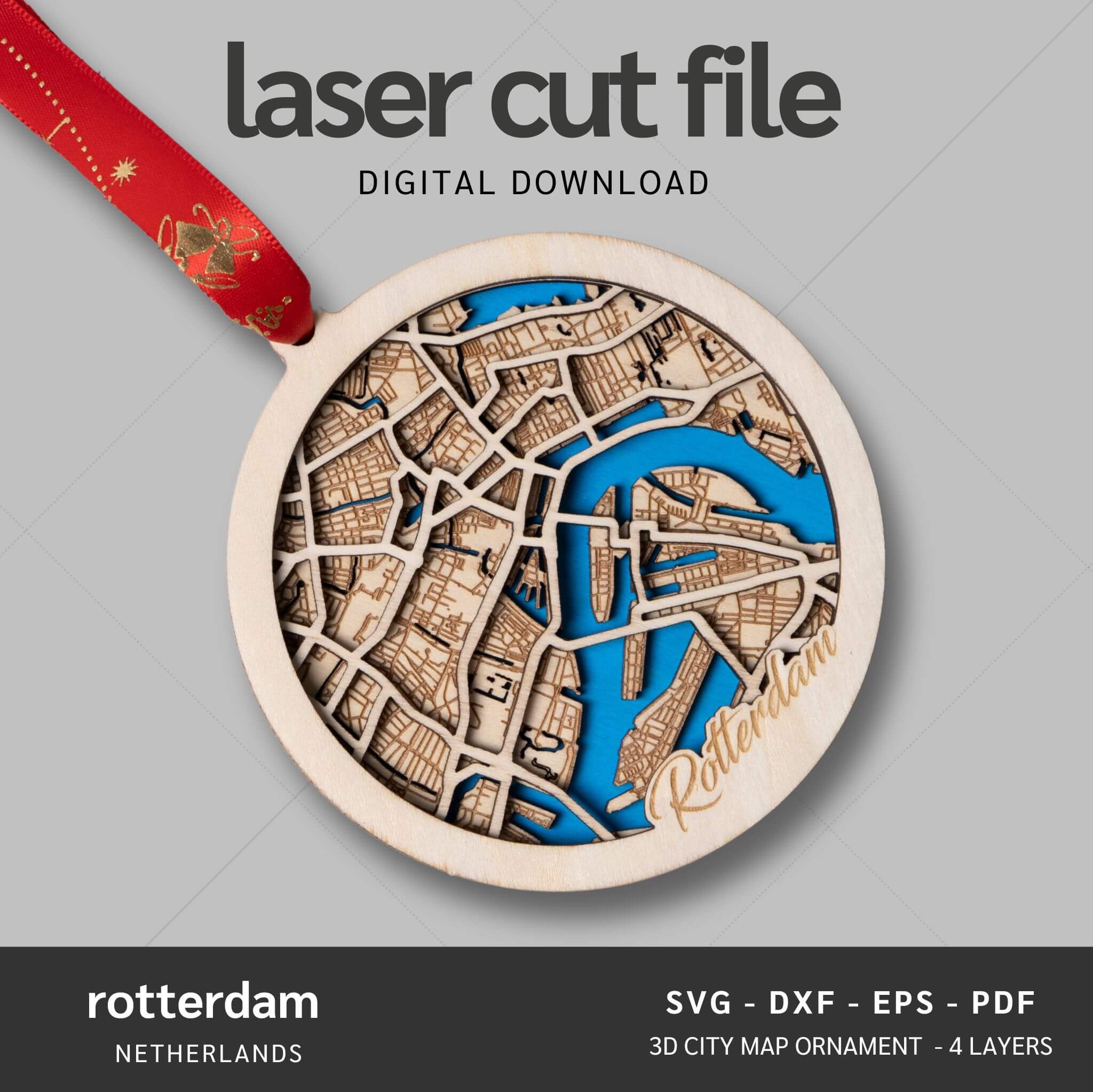 Rotterdam, Netherlands City Map Ornaments Files - 4 Layers - Svg/Ai/Dx ...