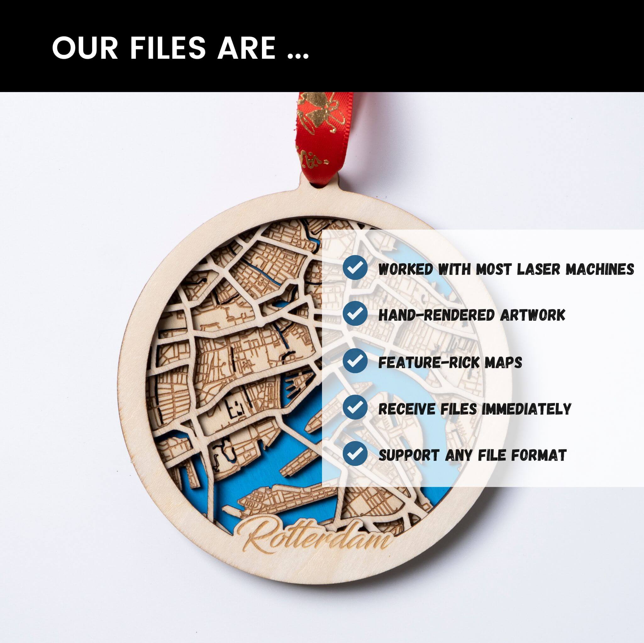Rotterdam, Netherlands City Map Ornaments Files - 4 Layers - Svg/Ai/Dx ...