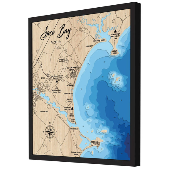 Saco Bay, Maine 3D Wooden Map - Blue – 9 Layers – Moc Tho LLC