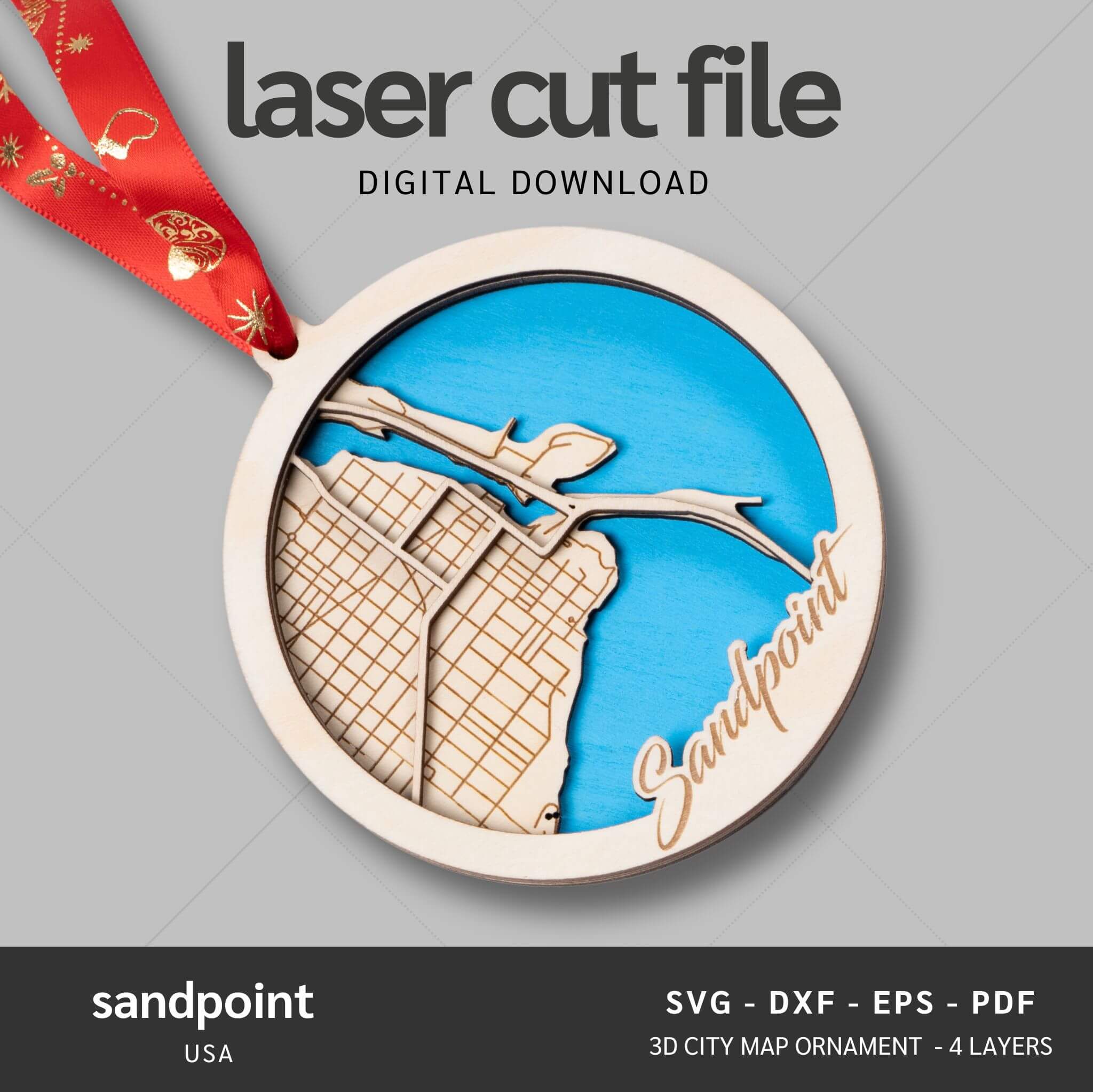 Sandpoint, Idaho USA City Map Ornaments Files - 4 Layers - Svg/Ai/Dxf ...