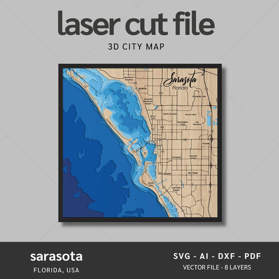 Sarasota, Florida Laser Map Files - 8 Layers - Svg/Ai/Dxf/Pdf – Moc Tho LLC