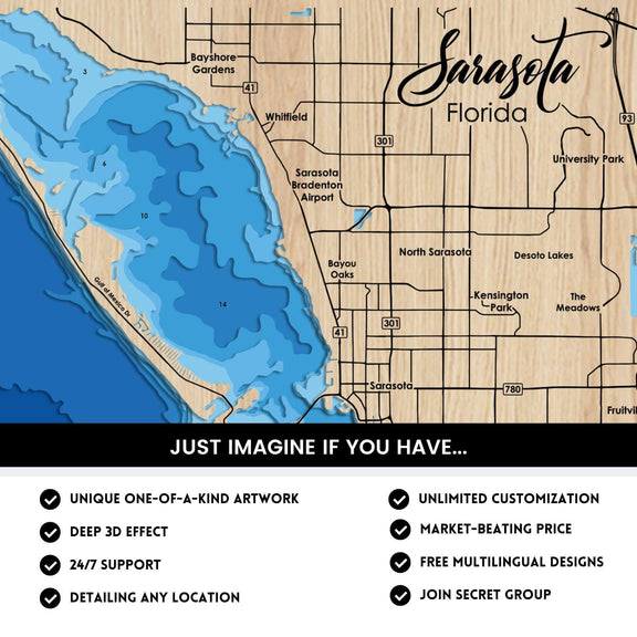 Sarasota, Florida Laser Map Files - 8 Layers - Svg/Ai/Dxf/Pdf – Moc Tho LLC