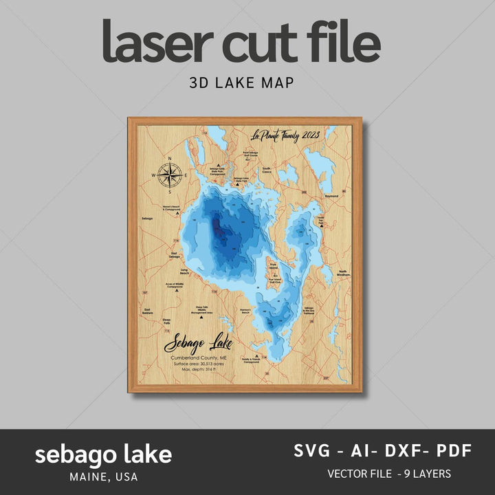 Sebago Lake, Maine Laser Map Files - 9 Layers - Svg/Ai/Dxf/Pdf – Moc Tho
