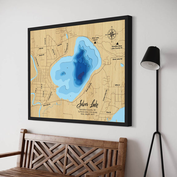 Silver Lake, Wisconsin 3D Wooden Map - Blue – 9 Layers – Moc Tho LLC