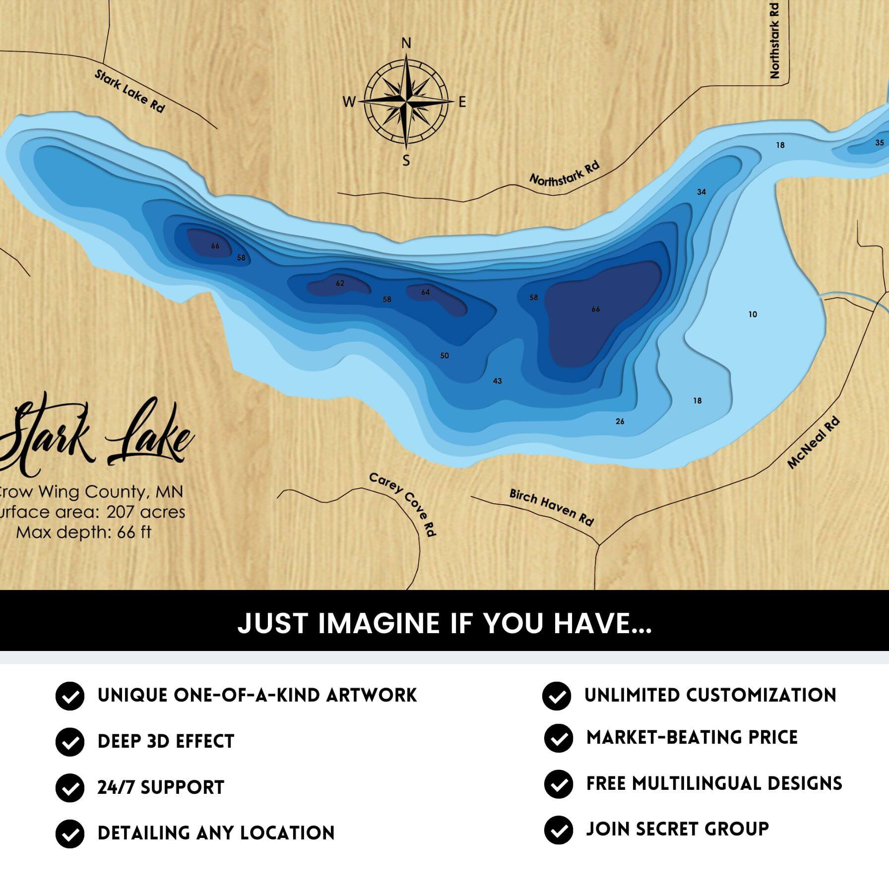Stark Lake, Minnesota Laser Map Files - 9 Layers - Svg/Ai/Dxf/Pdf – Moc ...