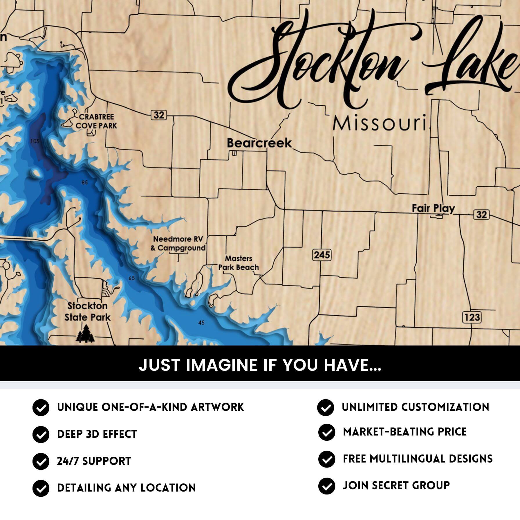 Stockton Lake, Missouri Laser Map Files - 7 Layers - Svg/Ai/Dxf/Pdf ...