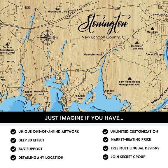 Stonington, Connecticut Laser Map Files - 7 Layers - Svg/Ai/Dxf/Pdf ...