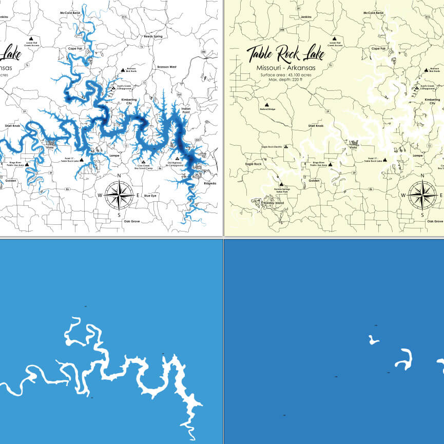 Table Rock Lake, Arkansas & Missouri Laser Map Files - 6 Layers - Svg ...