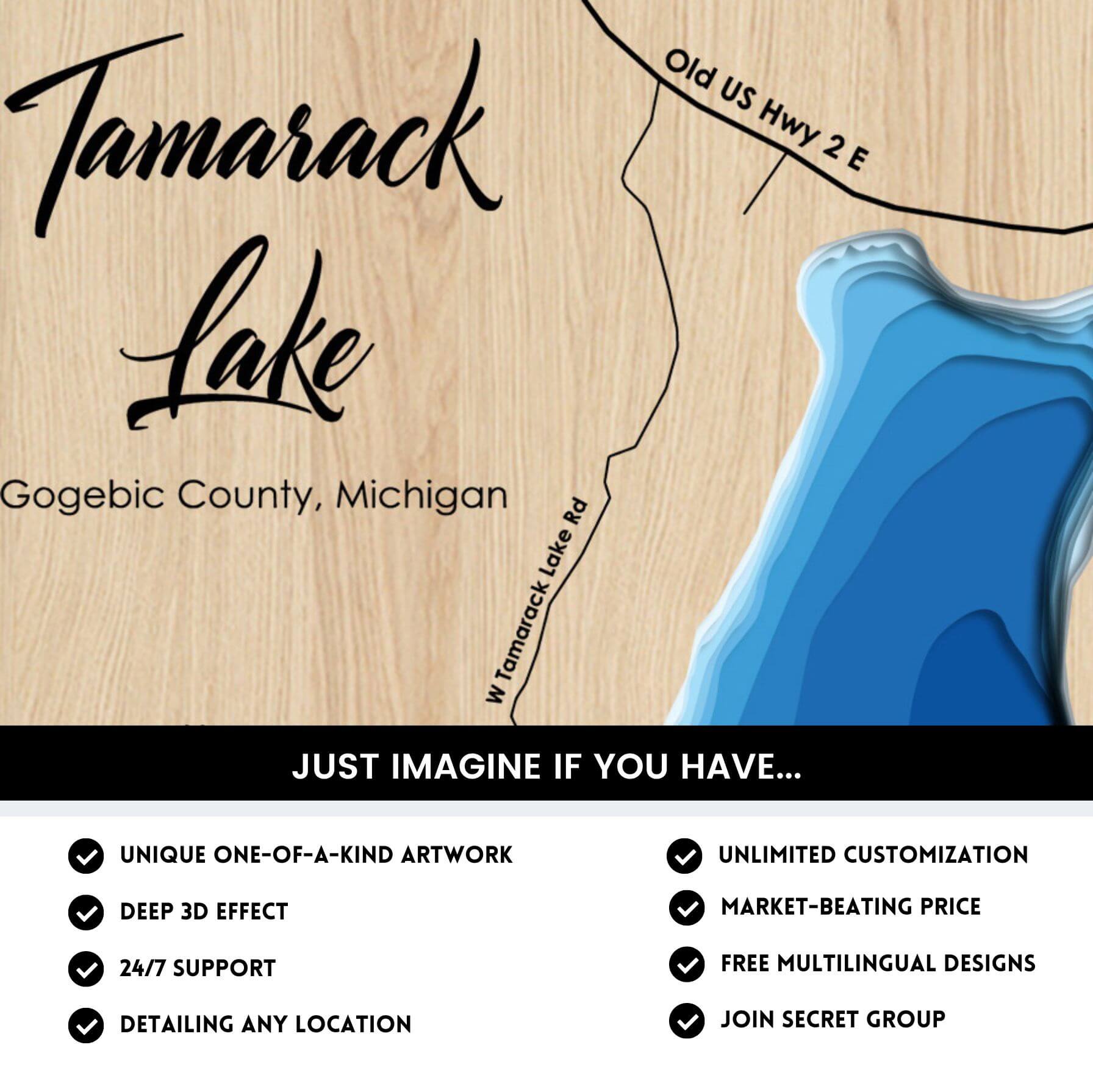 Tamarack Lake, Michigan Laser Map Files - 11 Layers - Svg/Ai/Dxf/Pdf ...