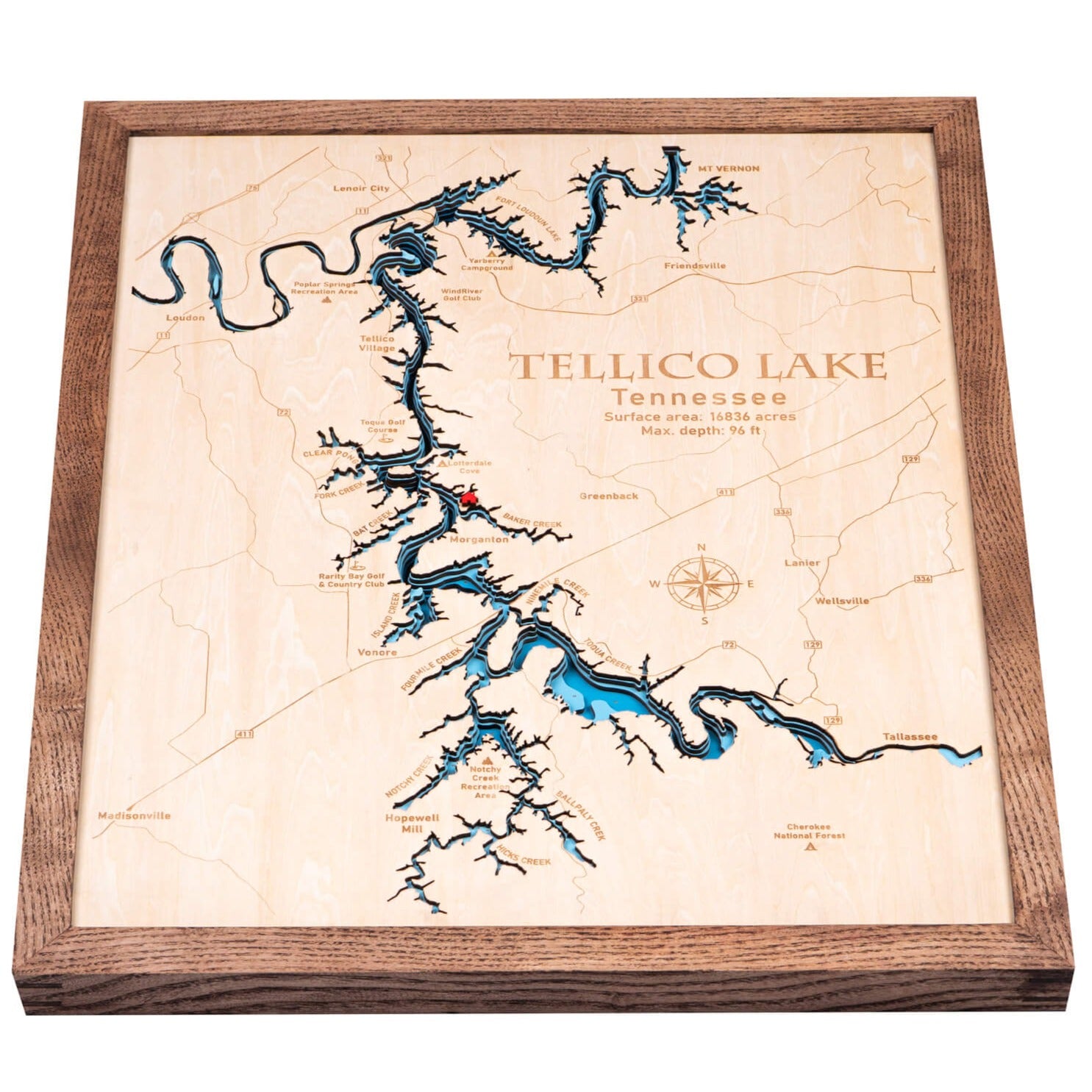 Tellico Lake, Tennessee 3D Wooden Map - Dark Blue - 9 Layers – My Store