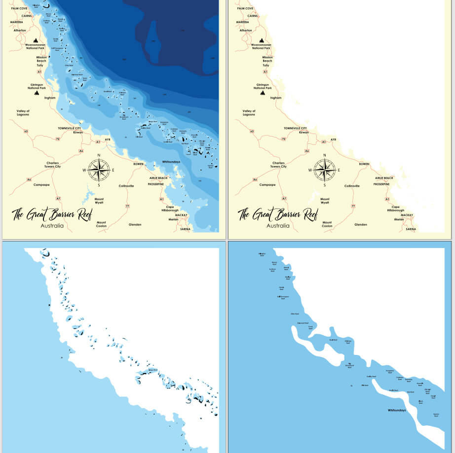 The Great Barrier Reef, Australia Laser Map Files - 9 Layers - Svg/Ai ...