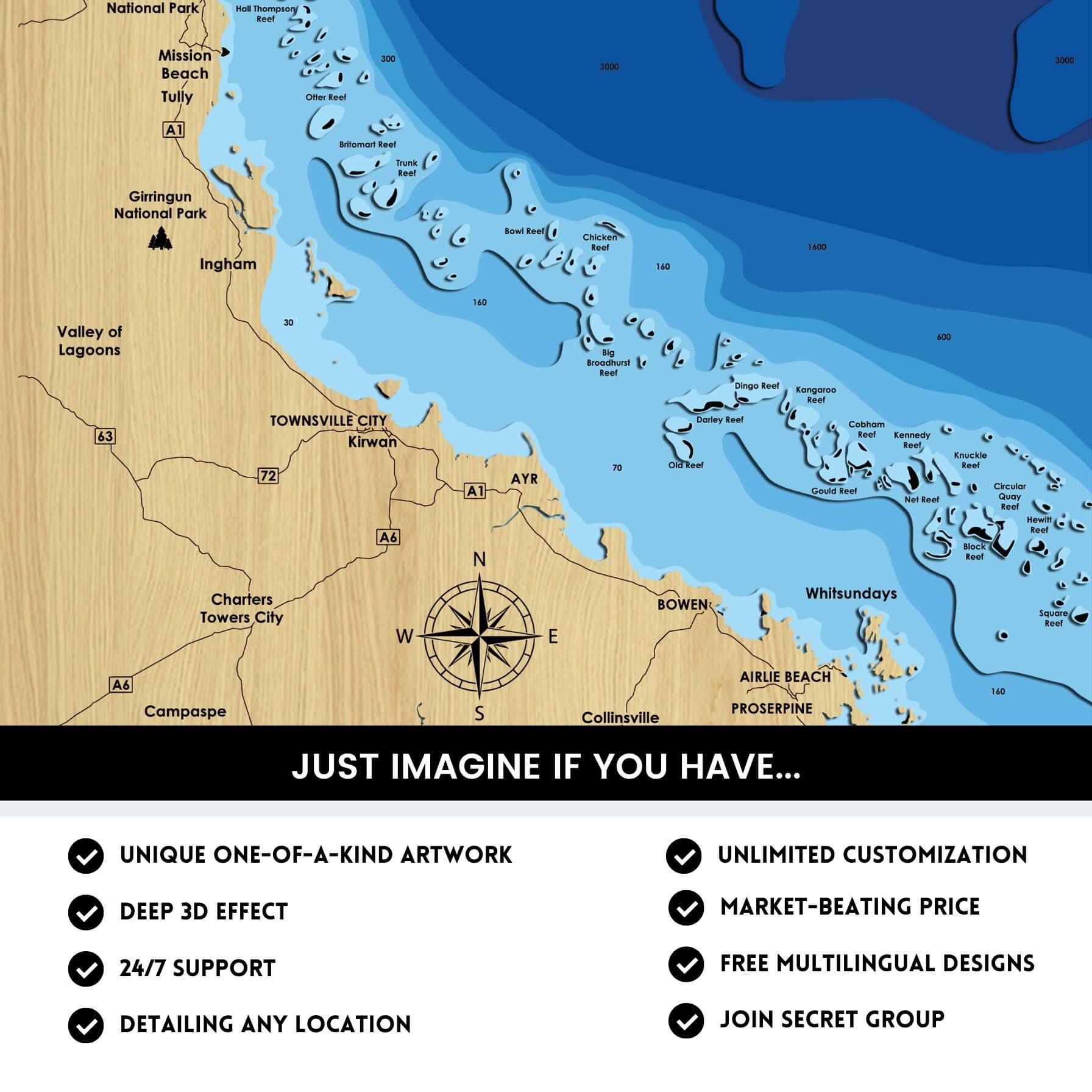 The Great Barrier Reef, Australia Laser Map Files - 9 Layers - Svg/Ai ...