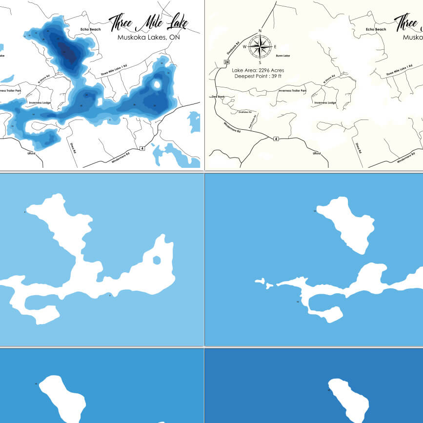 Three Mile Lake, Ontario Laser Map Files - 8 Layers - Svg/Ai/Dxf/Pdf ...