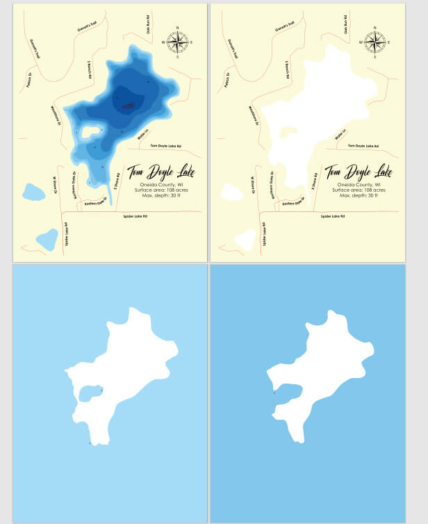 Tom Doyle Lake, Wisconsin Laser Map Files - 9 Layers - Svg/Ai/Dxf/Pdf ...