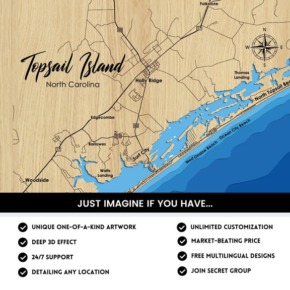 Topsail Island, North Carolina Laser Map Files-7 Layers-Svg/Ai/Dxf/Pdf – Moc Tho LLC