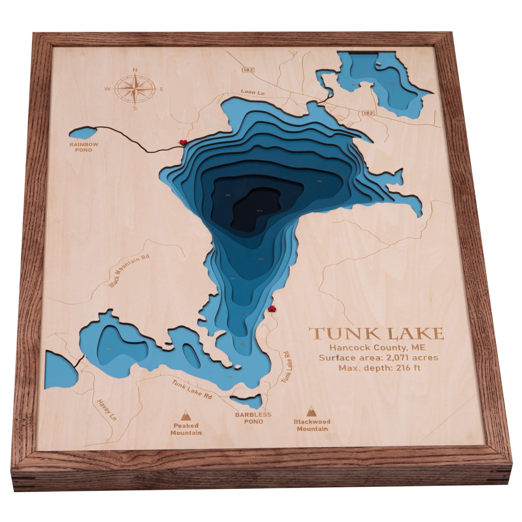 Tunk Lake, Maine US 3D Wooden Map - Dark Blue - 9 Layers – My Store