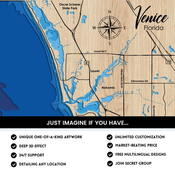 Venice, Florida Laser Map Files - 7 Layers - Svg/Ai/Dxf/Pdf – Moc Tho LLC