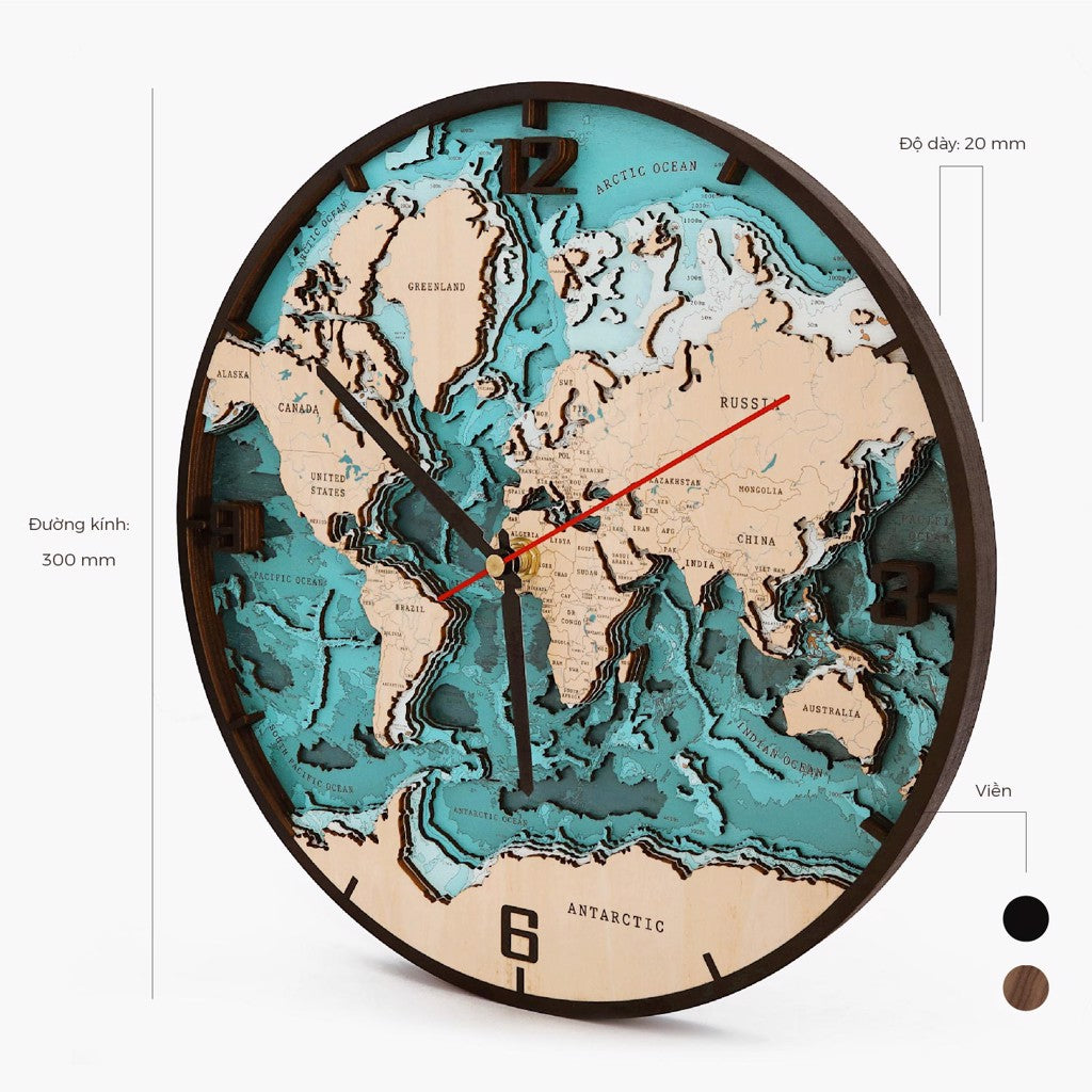 3D Wooden World Map Clocks Multilayers – Moc Tho LLC