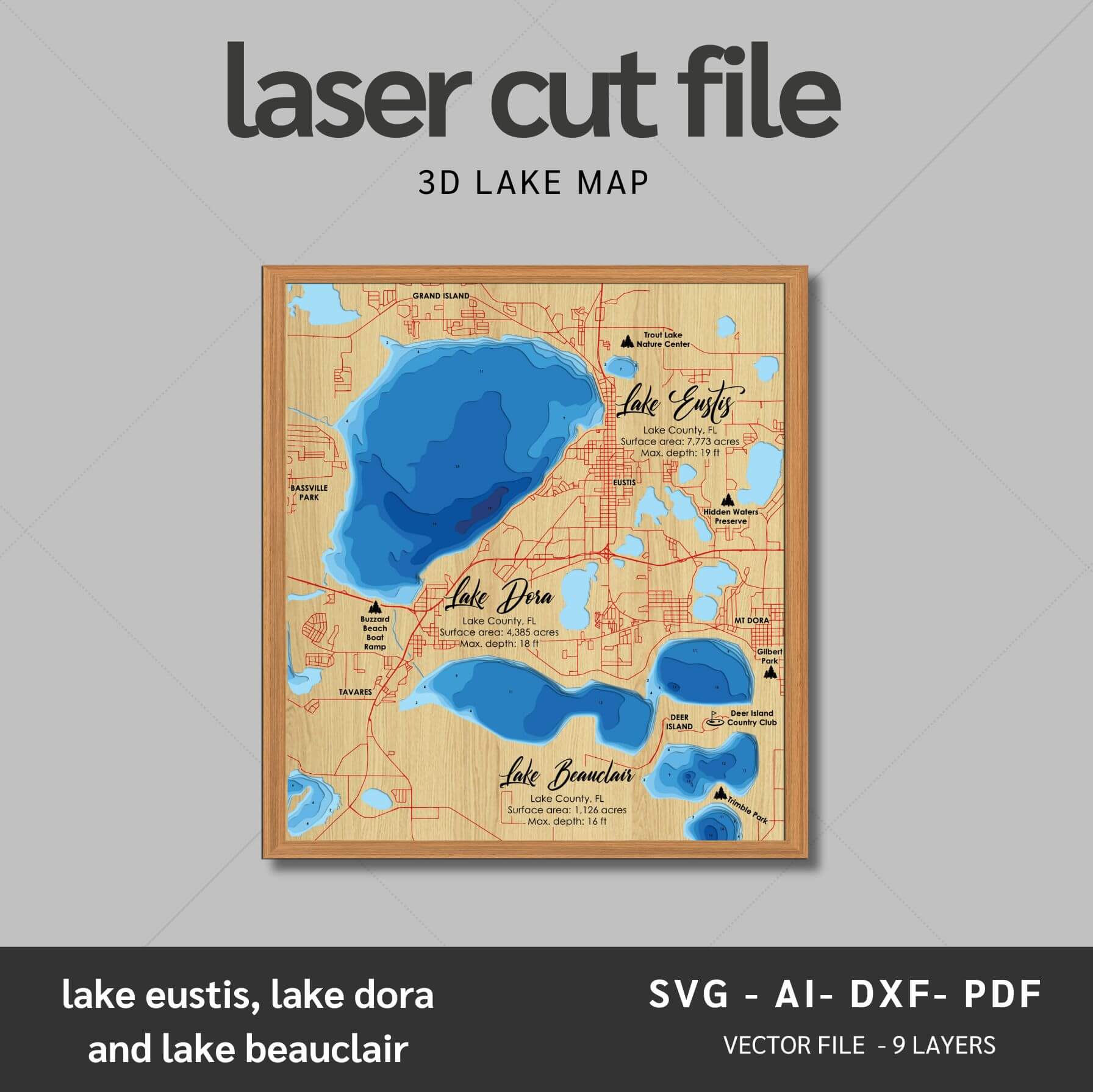 Lake Eustis, Lake Dora and Lake Beauclair Laser Map Files - 9 Layers ...