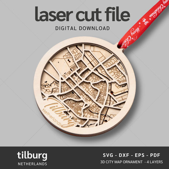 Tilburg, Netherlands City Map Ornaments Files - 4 Layers - Svg/Ai/Dxf ...