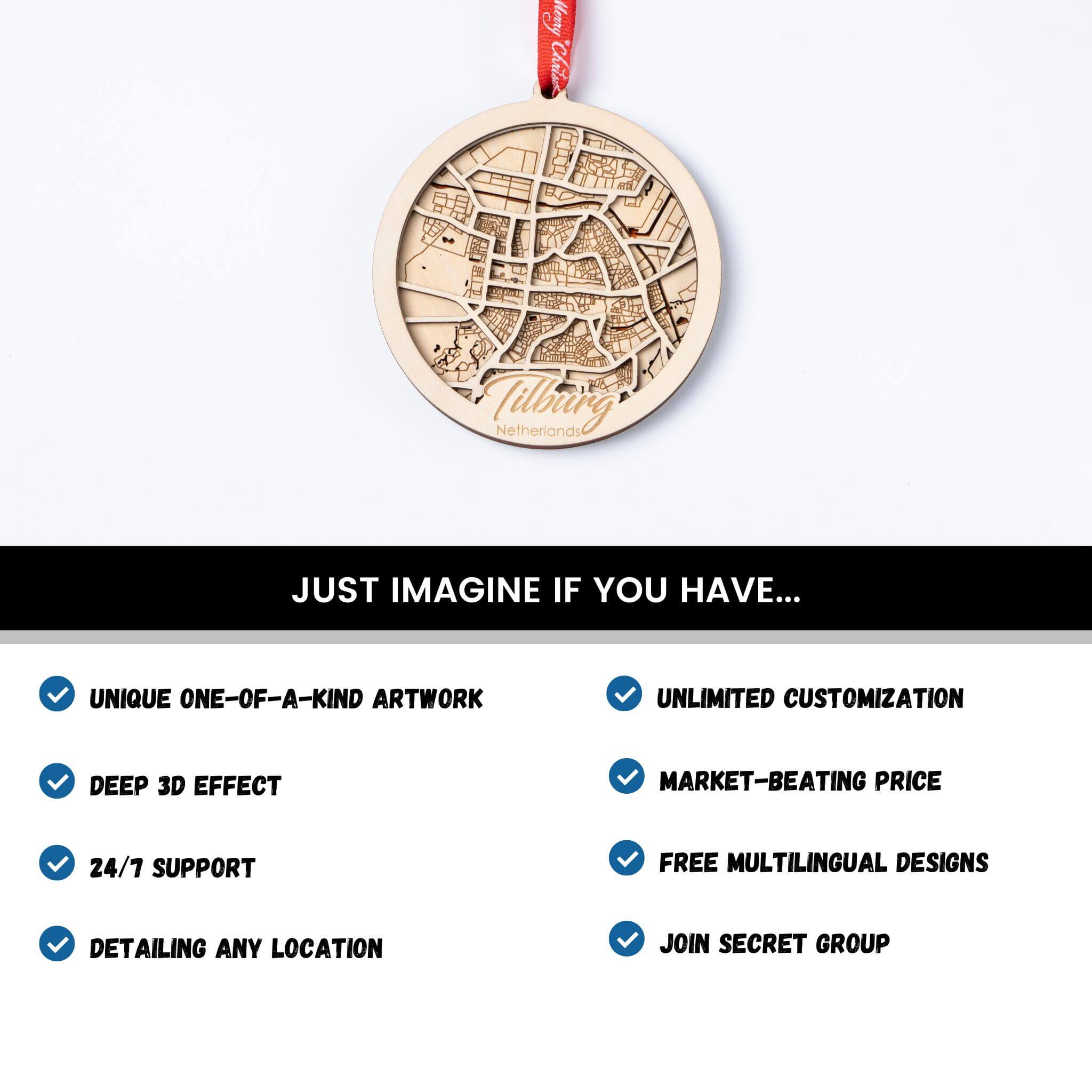 Tilburg, Netherlands City Map Ornaments Files - 4 Layers - Svg/Ai/Dxf ...