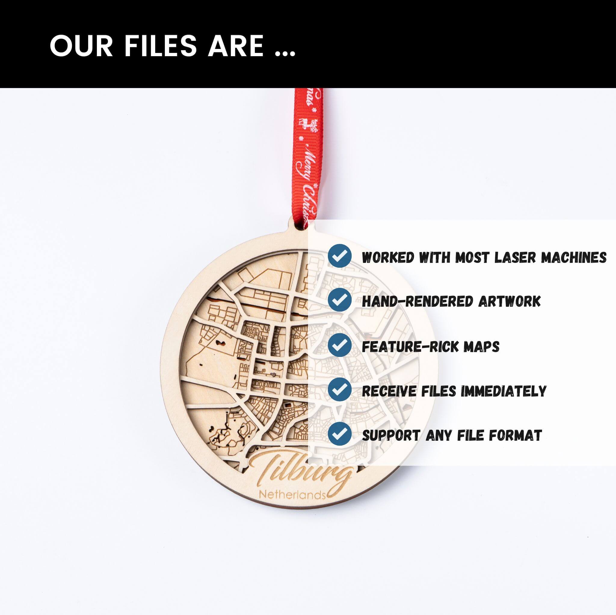Tilburg, Netherlands City Map Ornaments Files - 4 Layers - Svg/Ai/Dxf ...